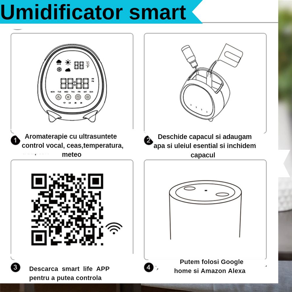 Umidificator de aer SeLeSe, smart cu wifi cu Alexa APP, Google Home APP ... Umidificator de aer SeLeSe, smart cu wifi cu Alexa APP, Google Home APP ...