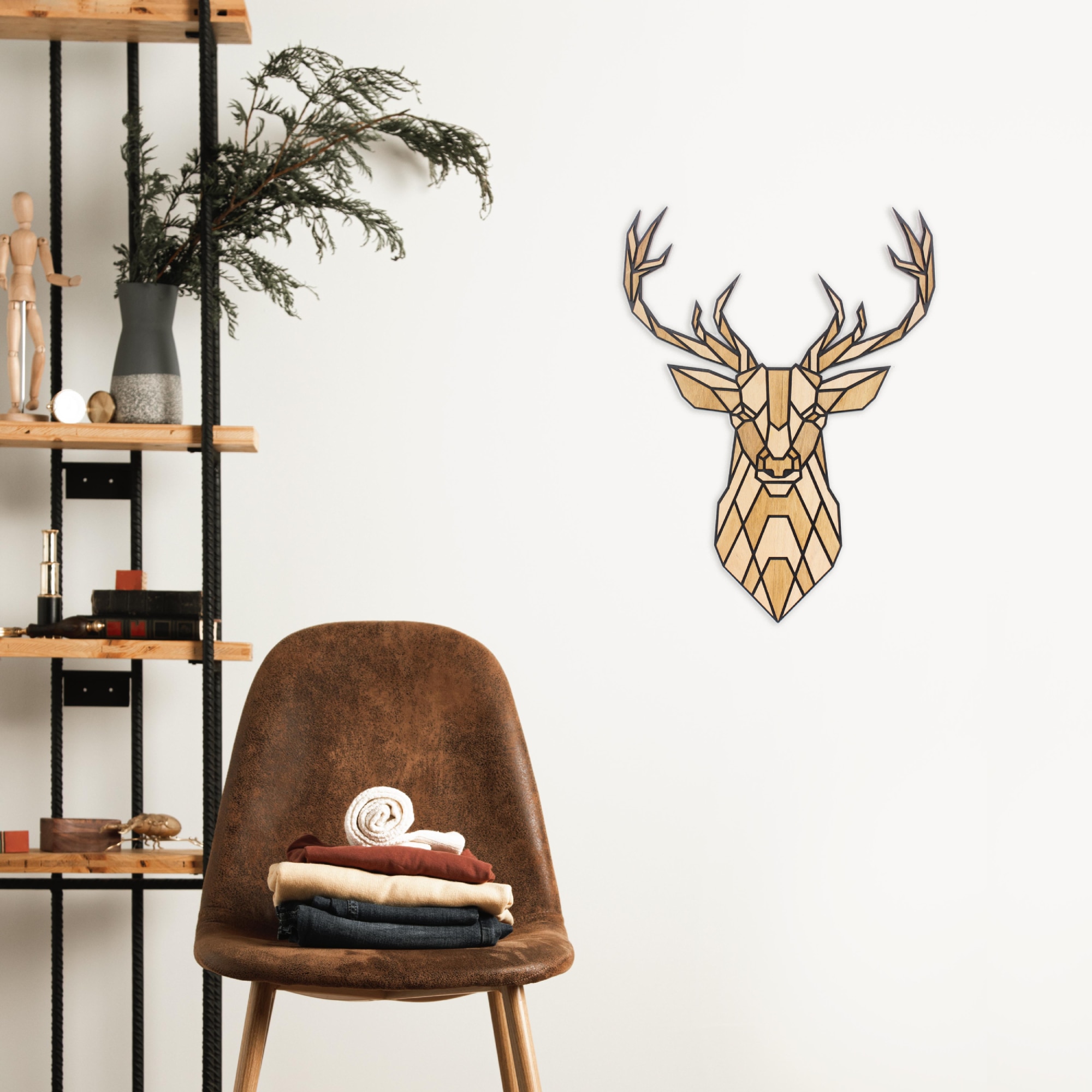 Decor perete din lemn, Design Cerb, 50 x 37 cm, Natur si Nuc - eMAG.ro