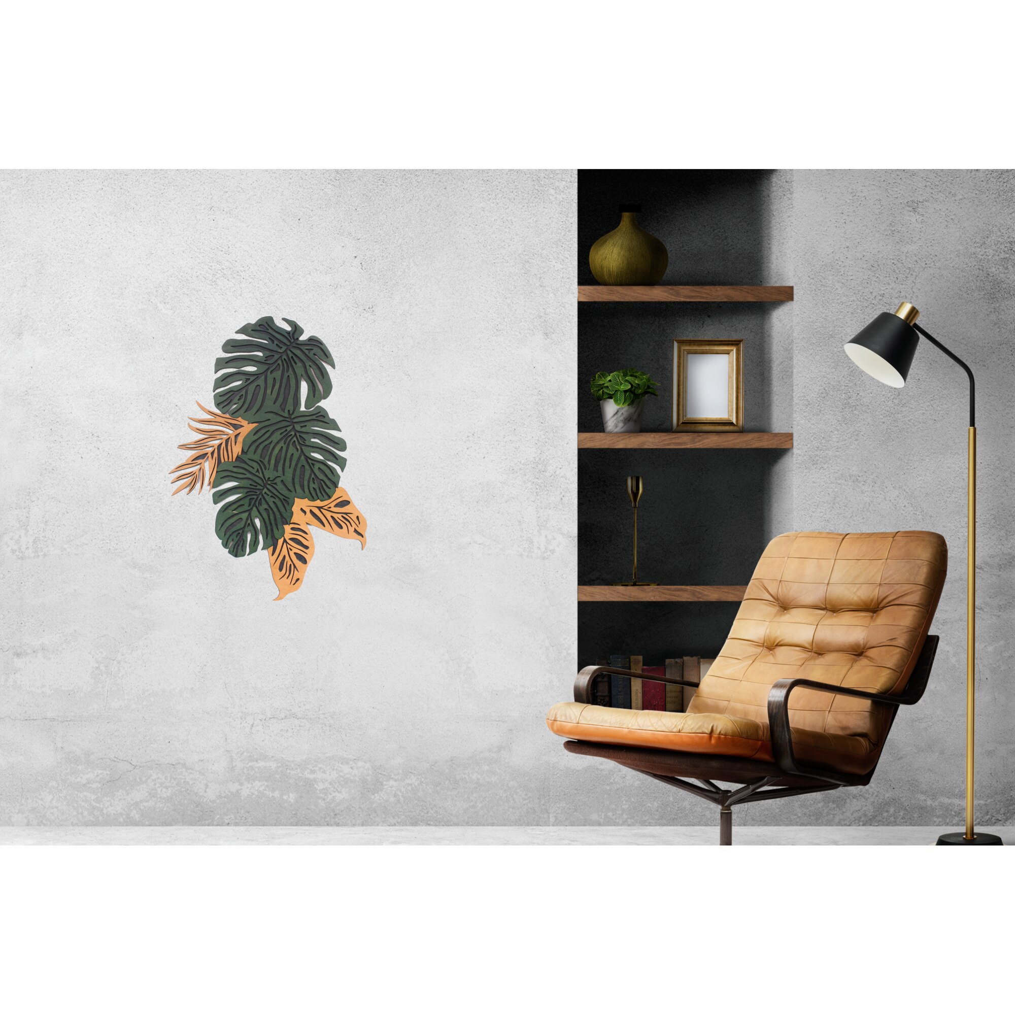 Decor perete din lemn, Design Frunze, 50 x 38 cm, Multicolor - eMAG.ro