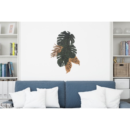 Decor perete din lemn, Design Frunze, 50 x 38 cm, Multicolor - eMAG.ro