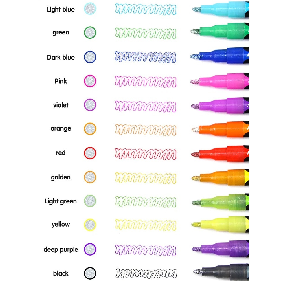 Set markere desen, cu chenar colorat, culori cu aspect metalic, 24 ...