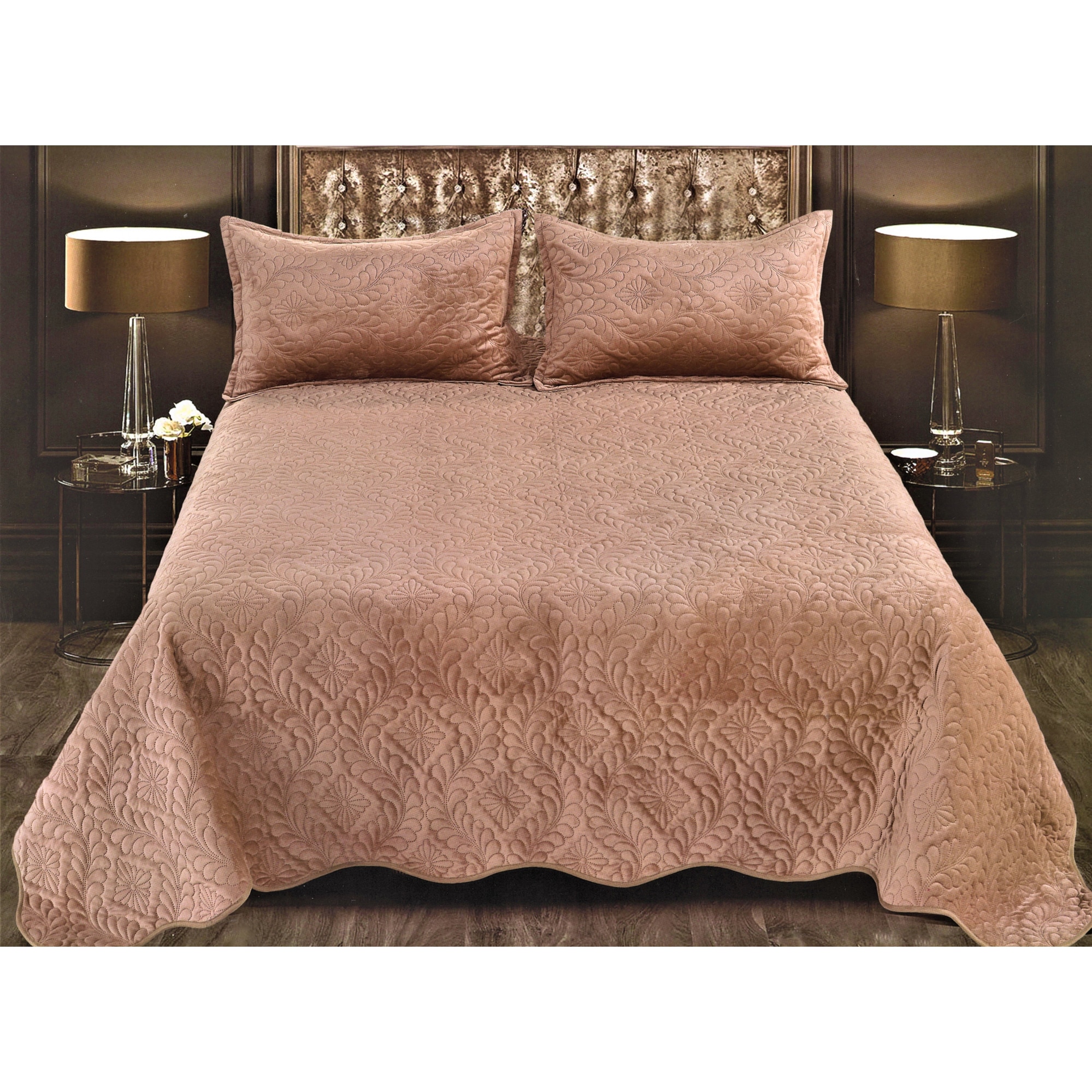 Set cuvertura pentru pat, catifea, 3 piese, 220x240cm, culoarea Maro ...