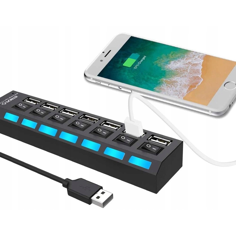 Hub Extern, 7x Porturi USB 2.0, Conectare Prin USB 2.0, Butoane ...