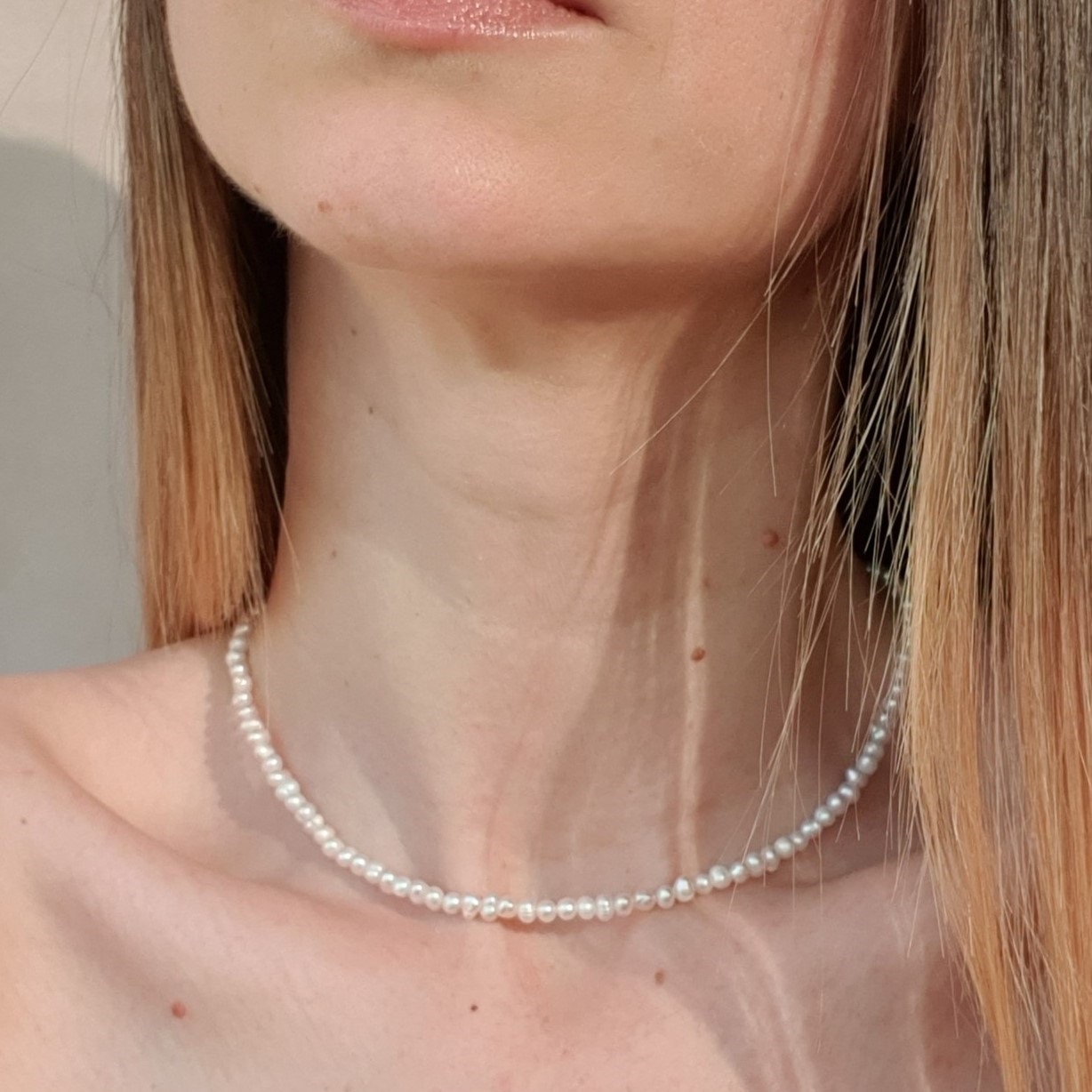 Colier din perle de cultura albe de 3x4 mm cu accesorii din argint ...