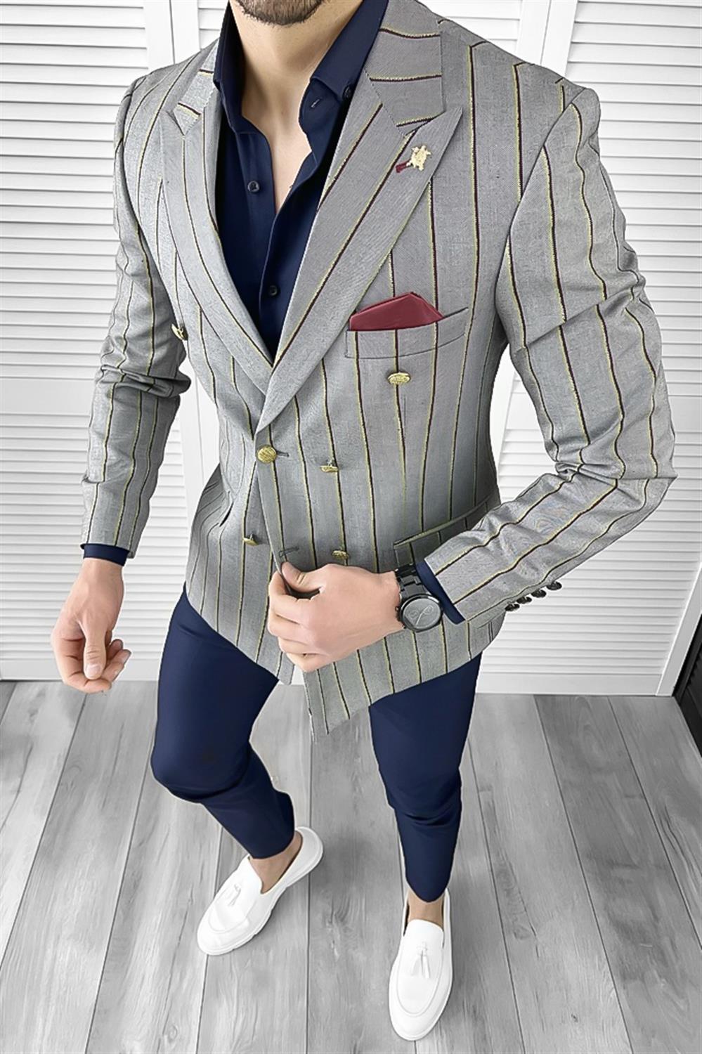 Sacou barbati, deHaine, elegant, 1057, gri, 50 EU - eMAG.ro