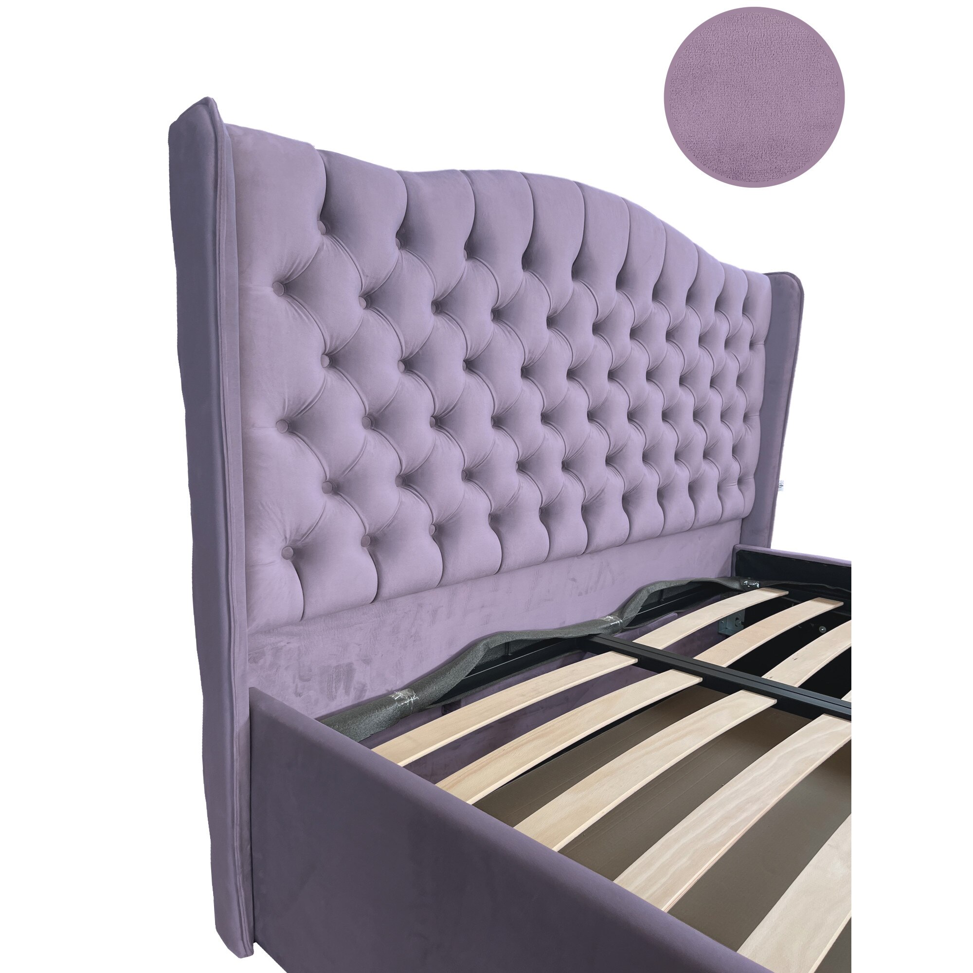 Pat tapitat Doha, cu spatiu de depozitare si somiera rabatabila, mov ...