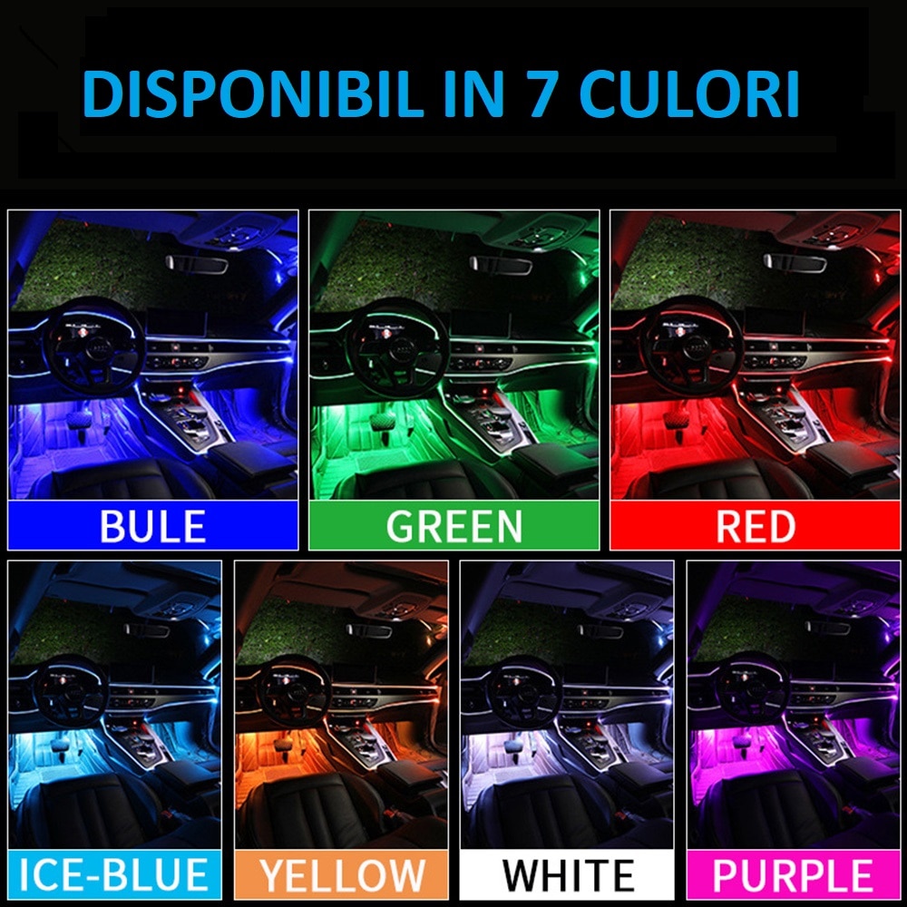 Banda LED Neon auto RGB cu 7 Culori, Alimentare USB pentru Lumini ...