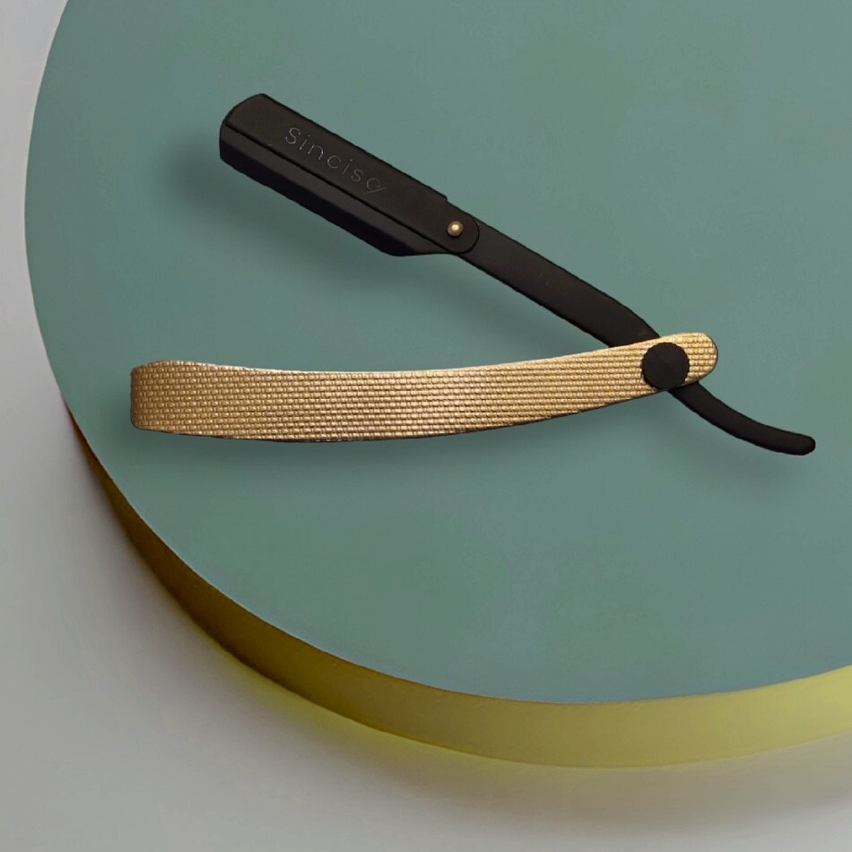 Brici pentru barbierit cu 10 lame Sincise, otel inoxidabil, husa piele ...