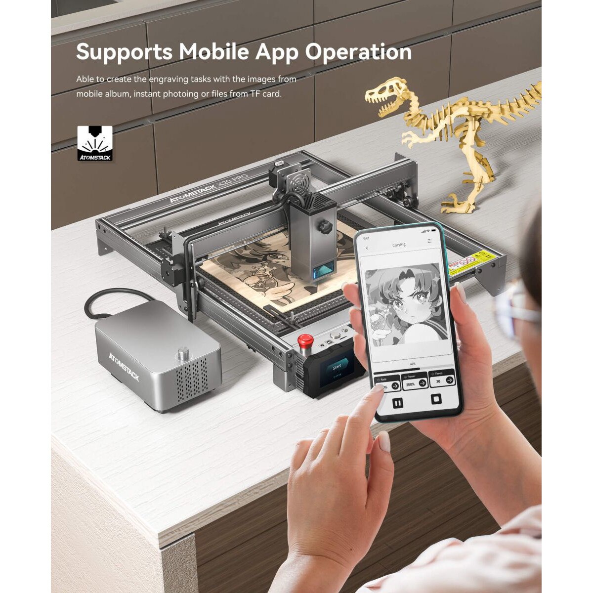 CNC gravírozó és vágógép négyes lézerrel ATOMSTACK X20 Pro, teljesítmény 130W, lézer 20W ...