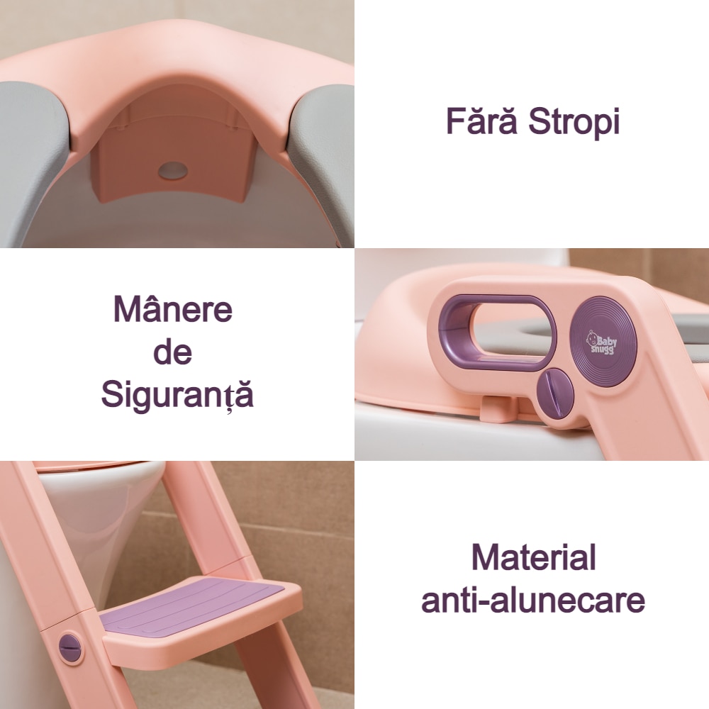 Reductor wc copii cu scarita pliabil BabySnugg, Roz - eMAG.ro
