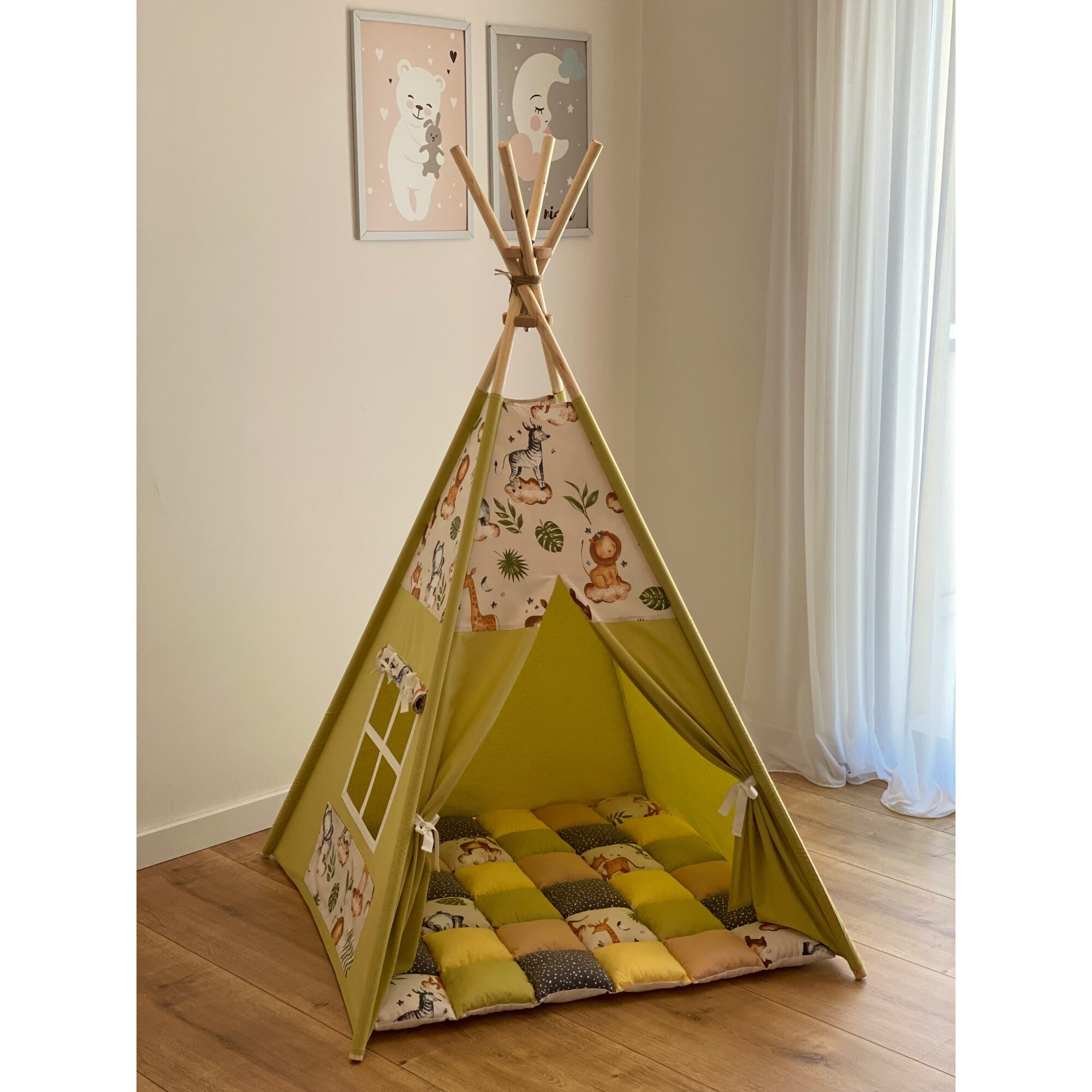 Cort de joaca teepee Safari cu saltea inclusa, Inaltime 165cm - eMAG.ro