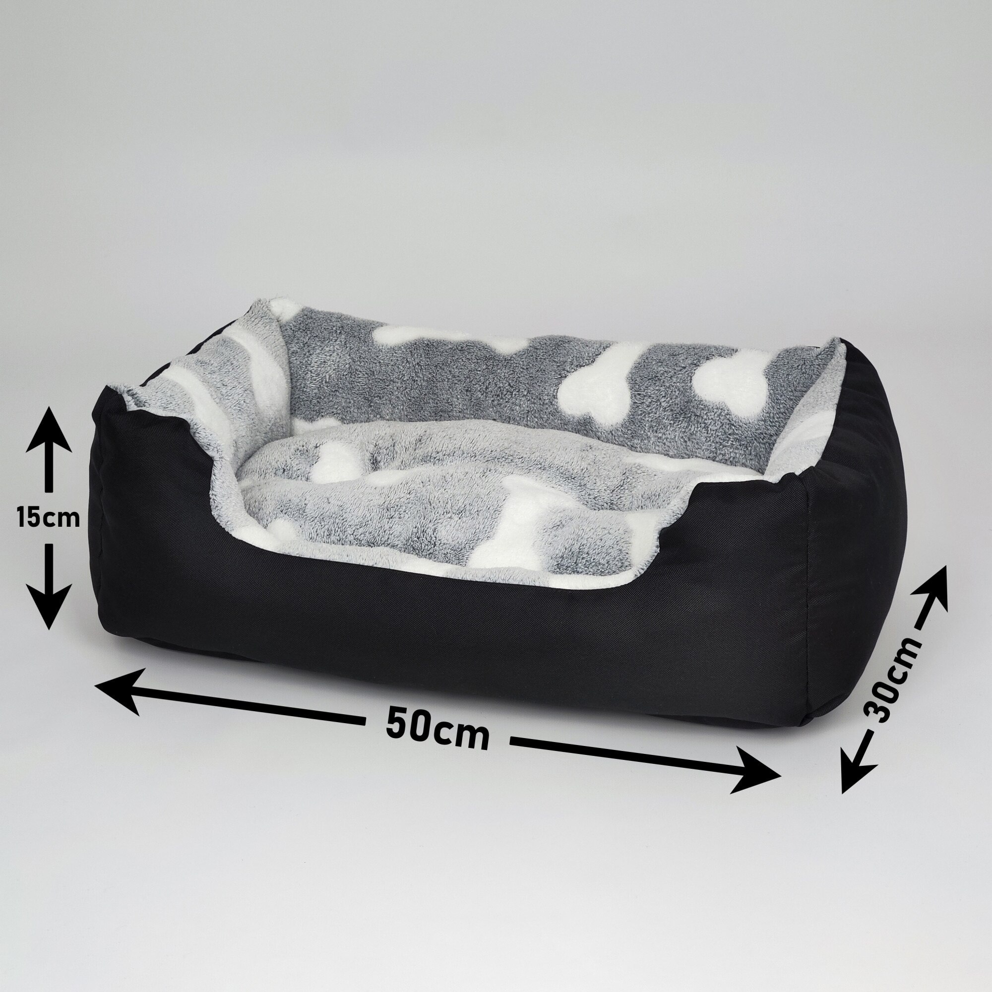 Culcus pentru caini si pisici Grey Bones, 30x50 cm, cu perna detasabila ...