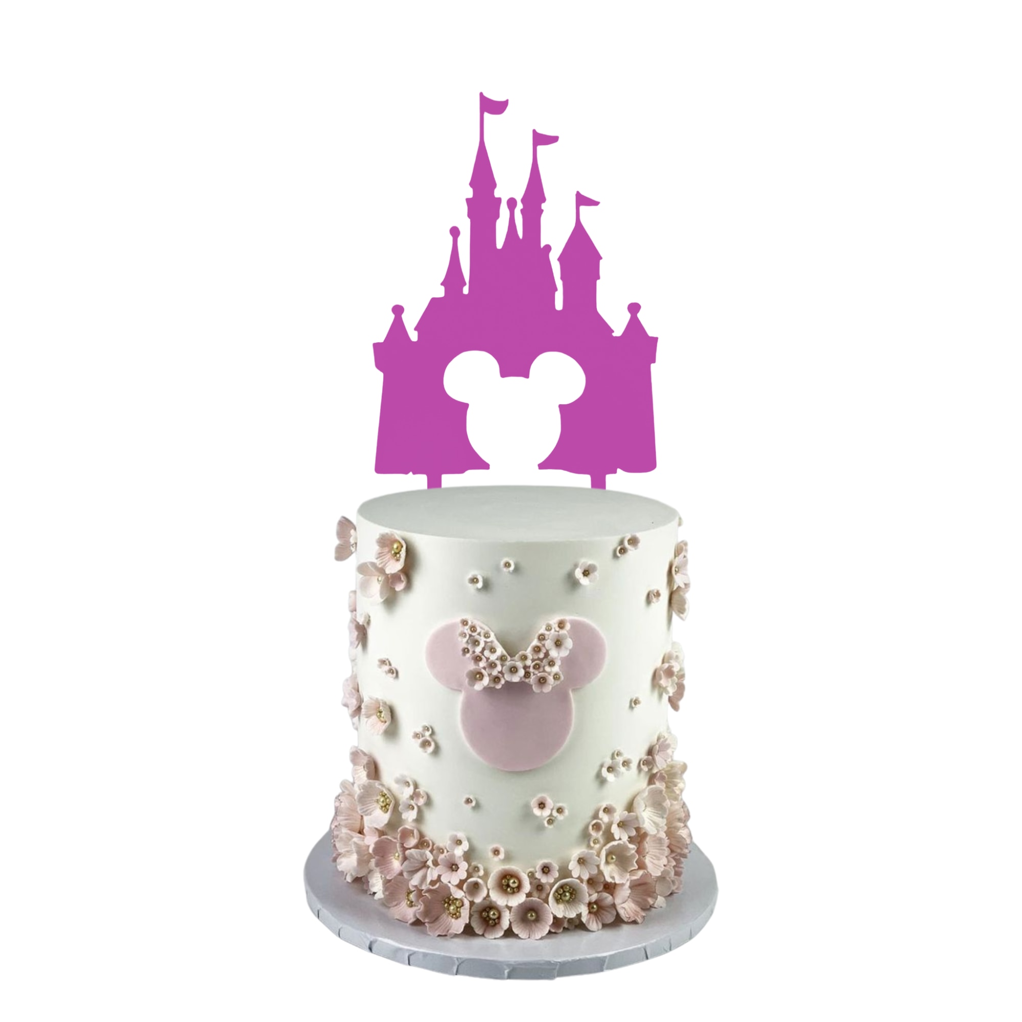 Decoratiune topper tort "MINNIE MOUSE CASTLE", mov deschis 15.5 x 10 cm ...