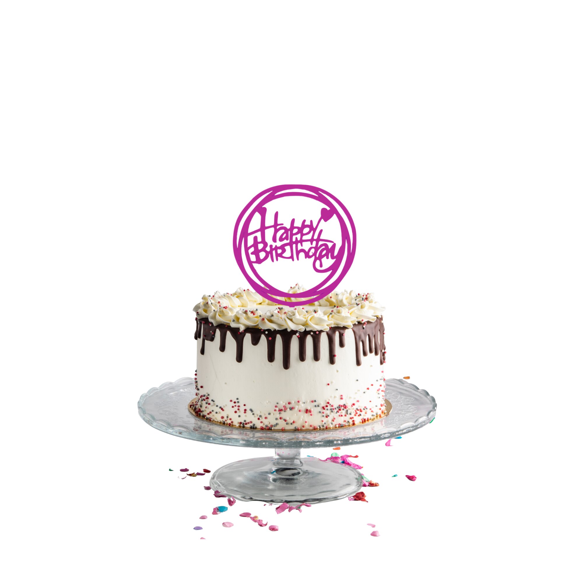 Decoratiune topper tort "HAPPY BIRTHDAY", rotund, mov deschis 12 cm ...