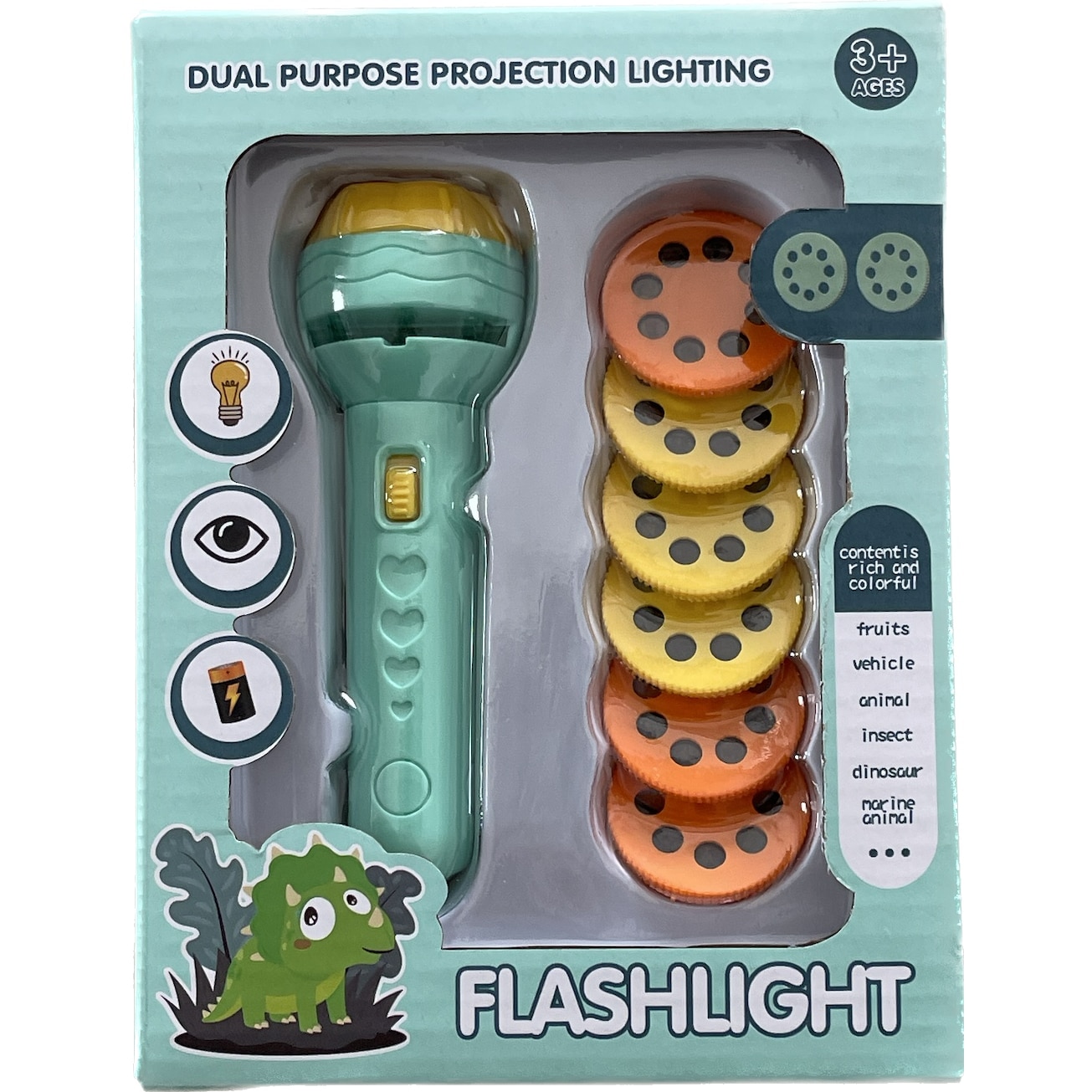 Proiector tip lanterna - 6 discuri, fructe, animale, dinozauri, animale ...