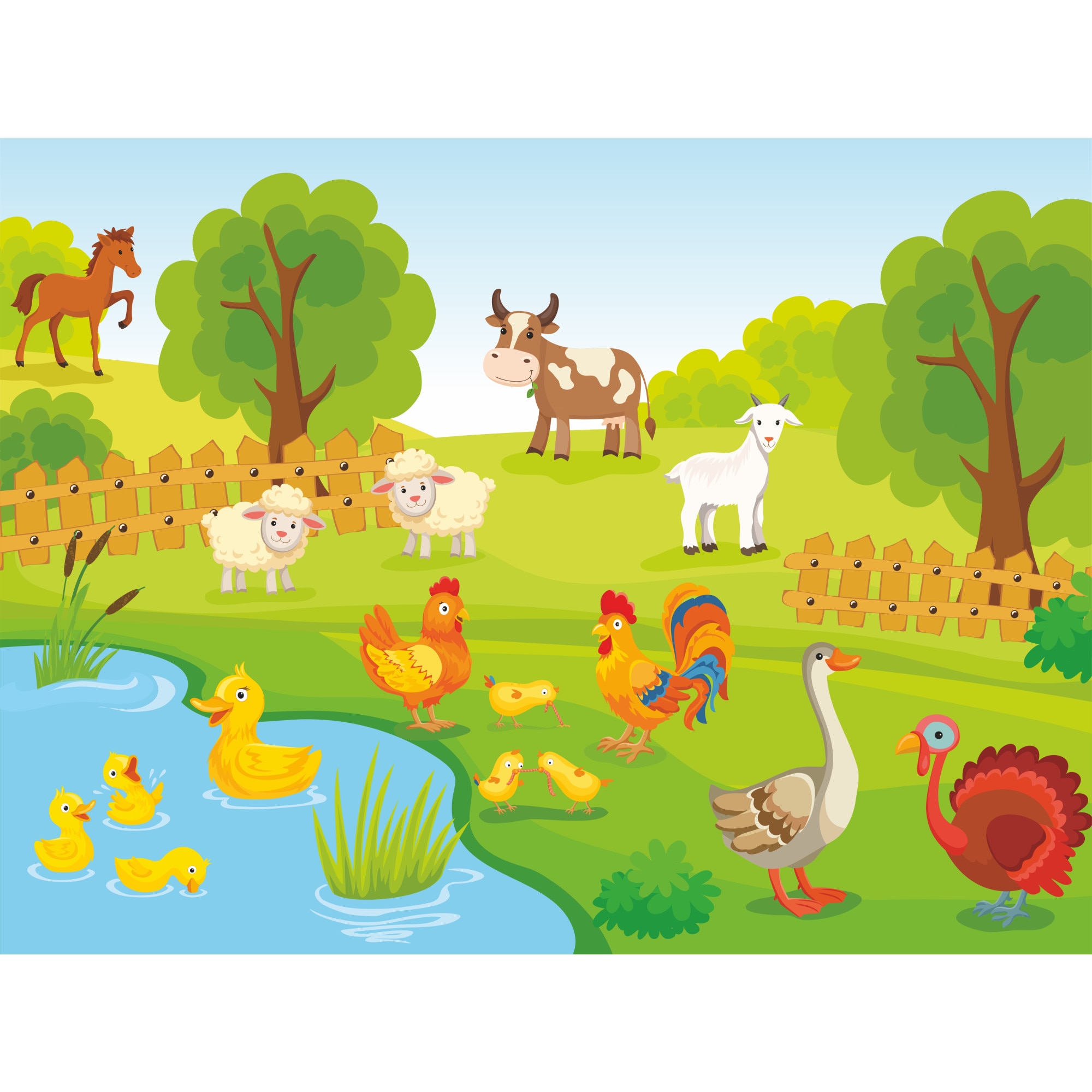 Set masuta cu 2 scaune pentru copii, lemn masiv, Ferma animalelor ...