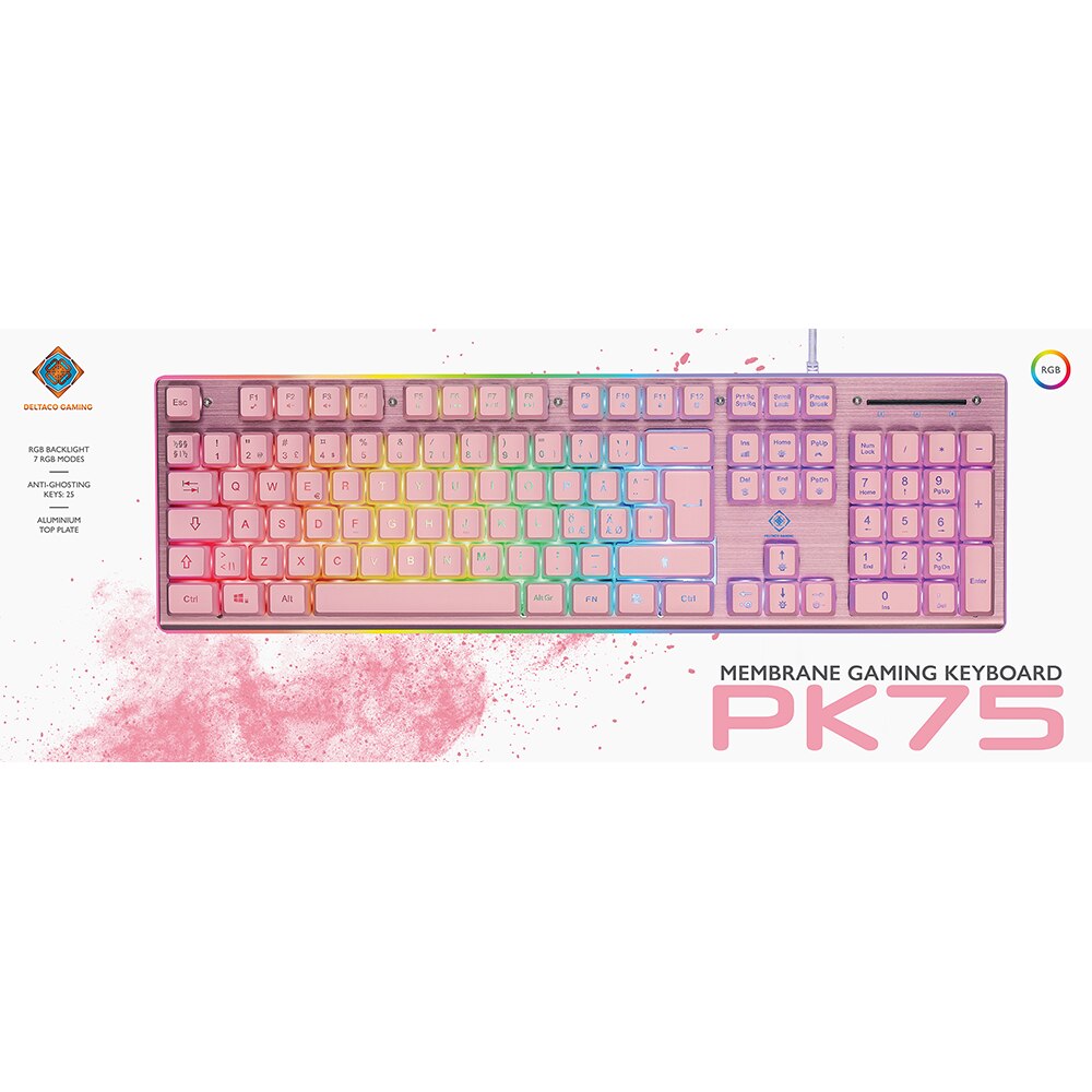 Tastatura gaming iluminata RGB, DELTACO GAMING, ergonomica, 25 taste ...