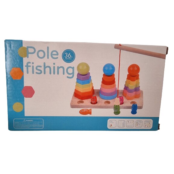 Joc educativ 3 in 1, stivuitor, sortator si pescuit, Aletru, 27 piese ...