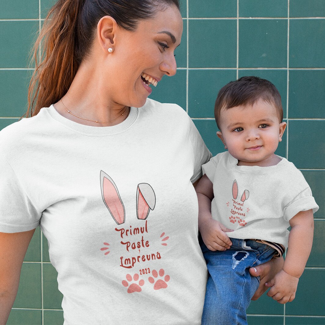 Set Tricou Mama si Body Bebelus, Joystos, 100% Bumbac, Alb, Marime ...