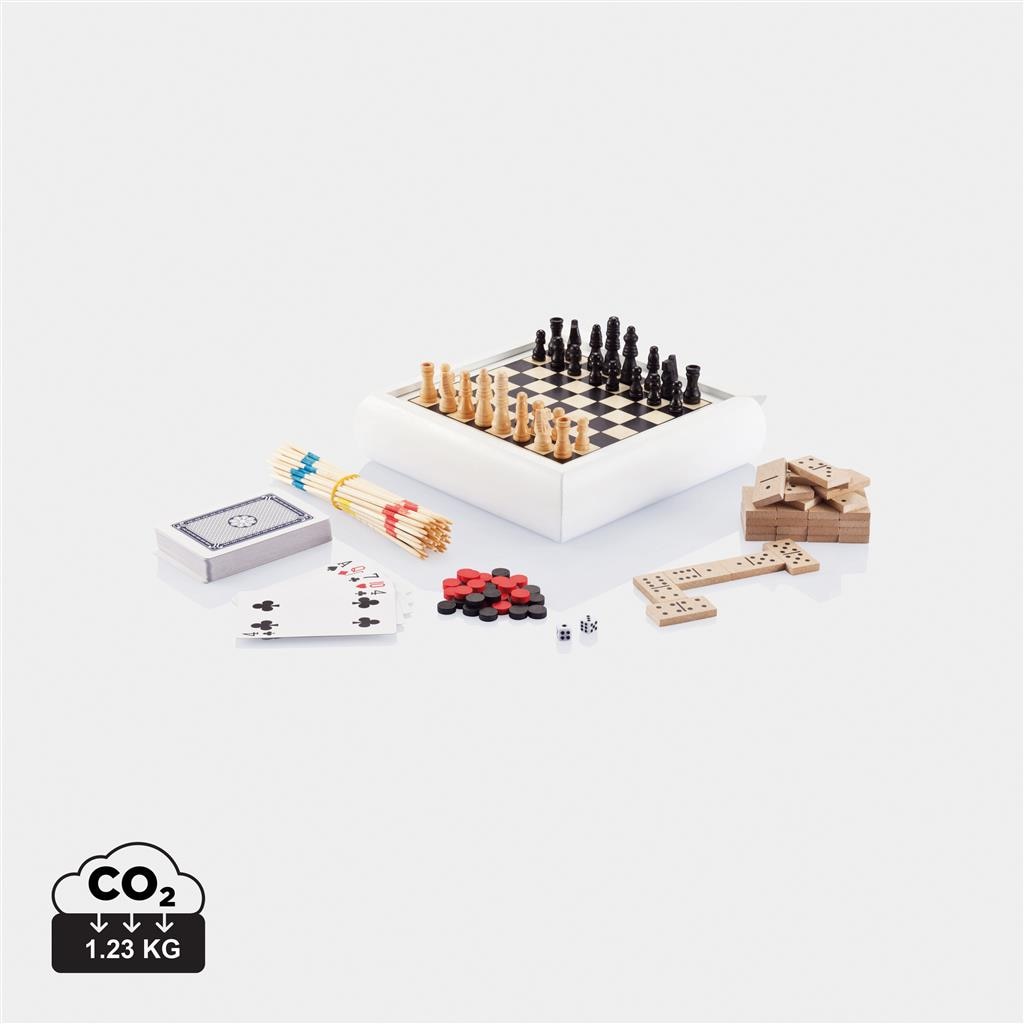 Set joc de societate 5 in 1, Premium, mikado, carti de joc, domino, sah ...