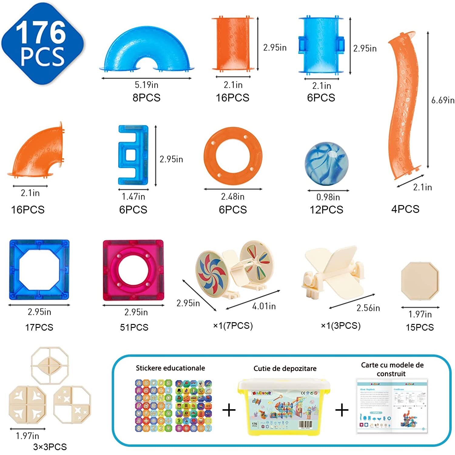 Set Inteligent de Constructie cu tuburi si mingi colorate Magnetic cu ...
