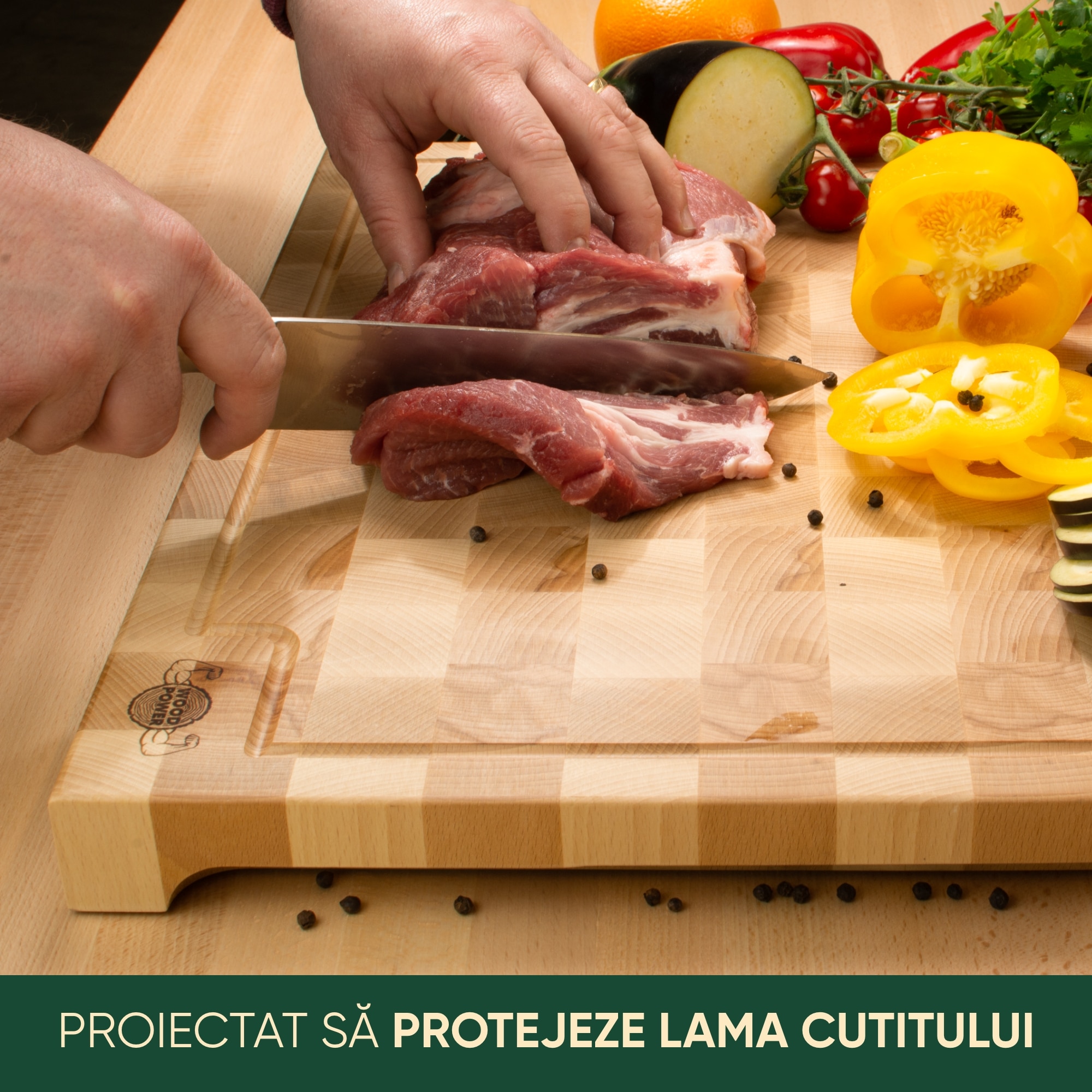 Tocator profesional de bucatarie, Lemn masiv de fag, Calitate Premium ...