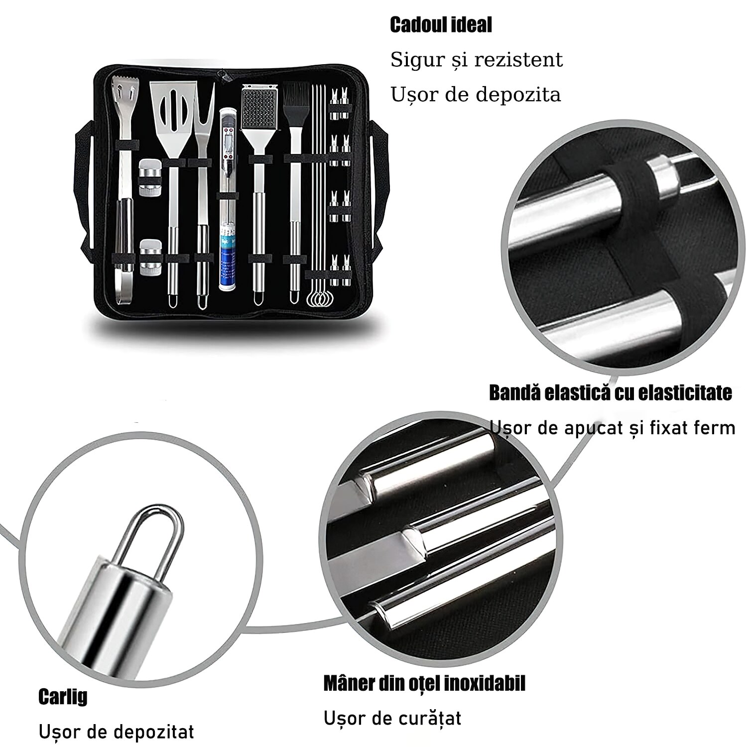 Set Ustensile pentru Gratar BYONDSELF® 25 Piese Inox, cu termometru ...