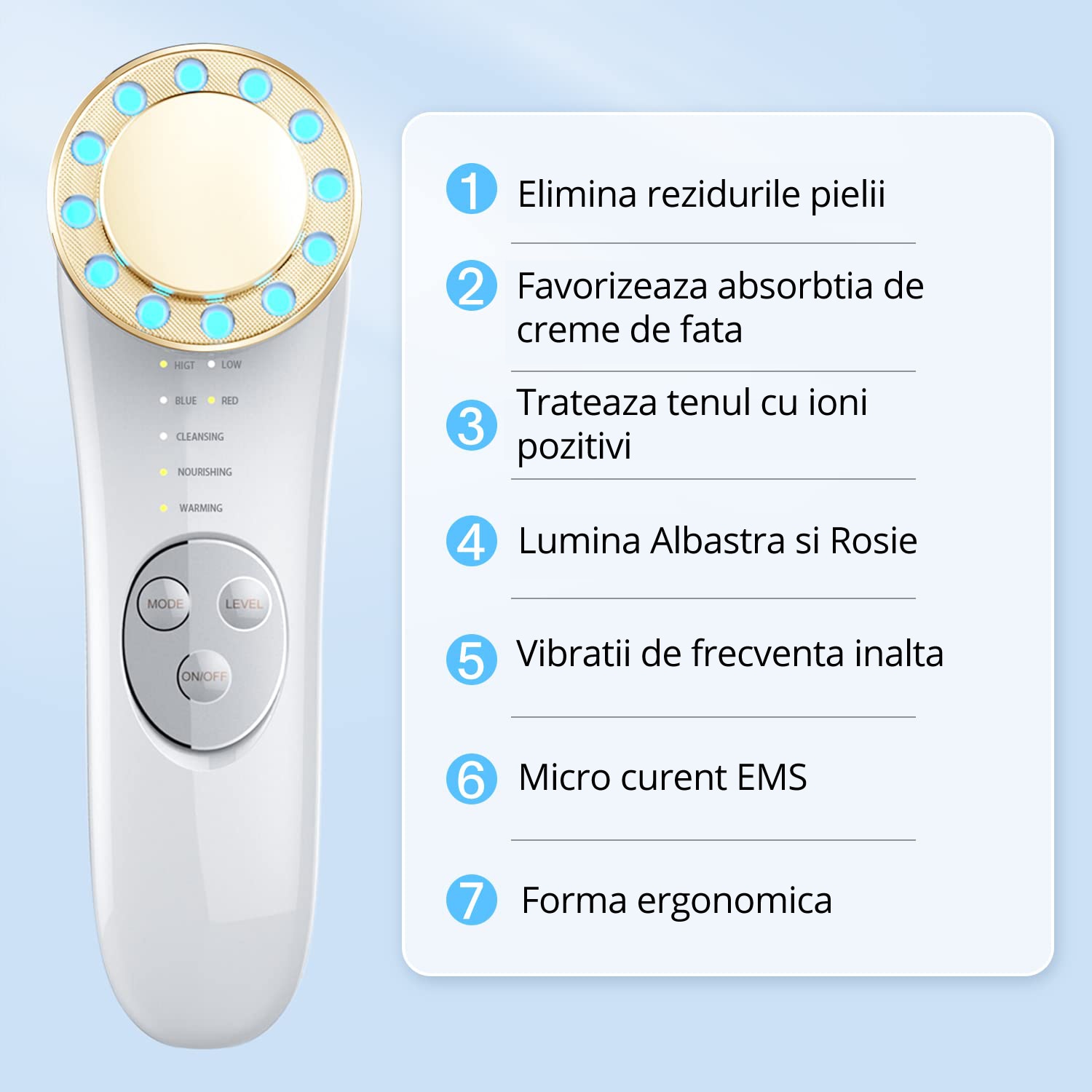 Dispozitiv Tratament si Ingrijire Faciala 5 in 1, LittleDomi, LED ...