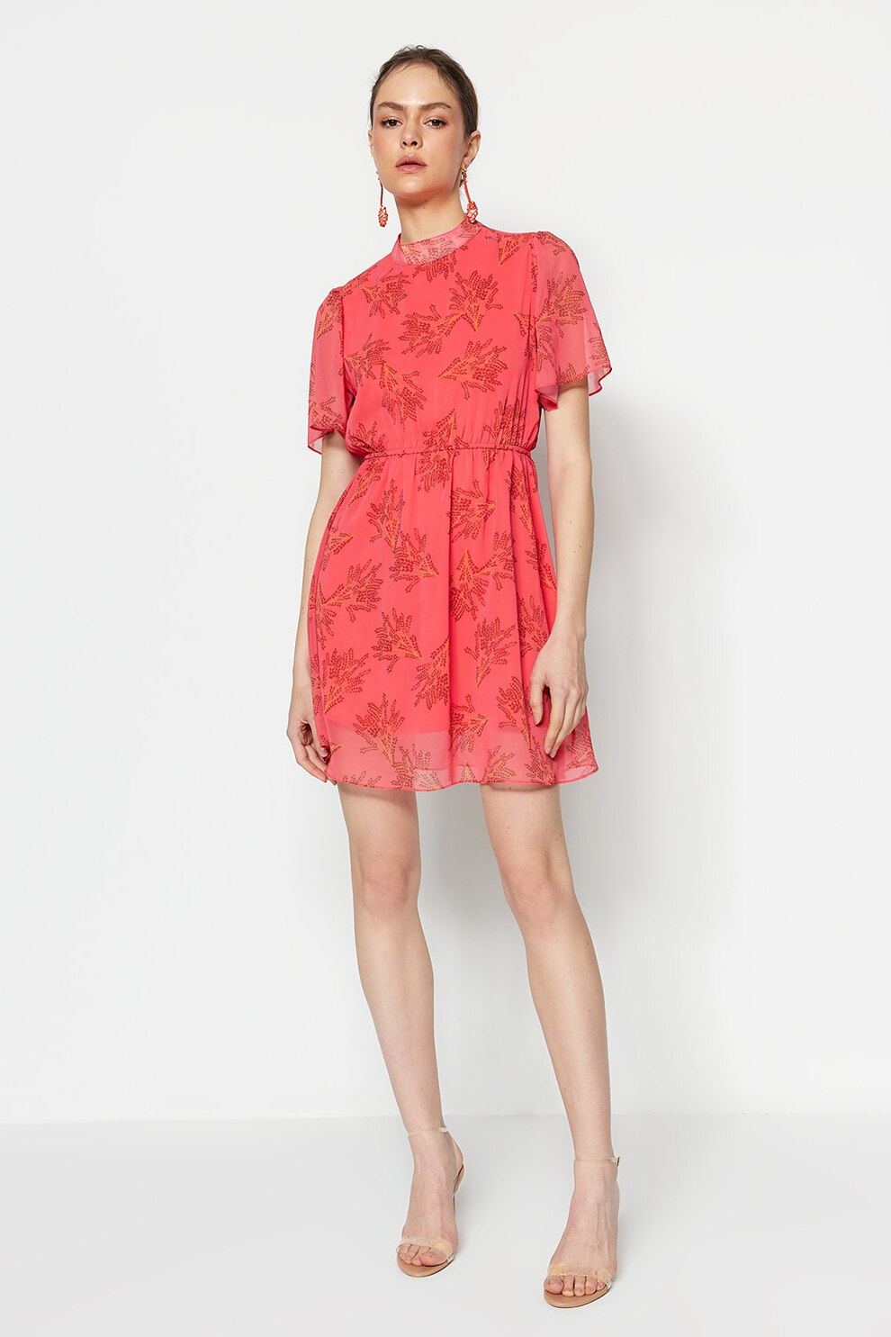 Trendyol, Rochie de sifon cu talie elastica, Roz somon, 36 - eMAG.ro