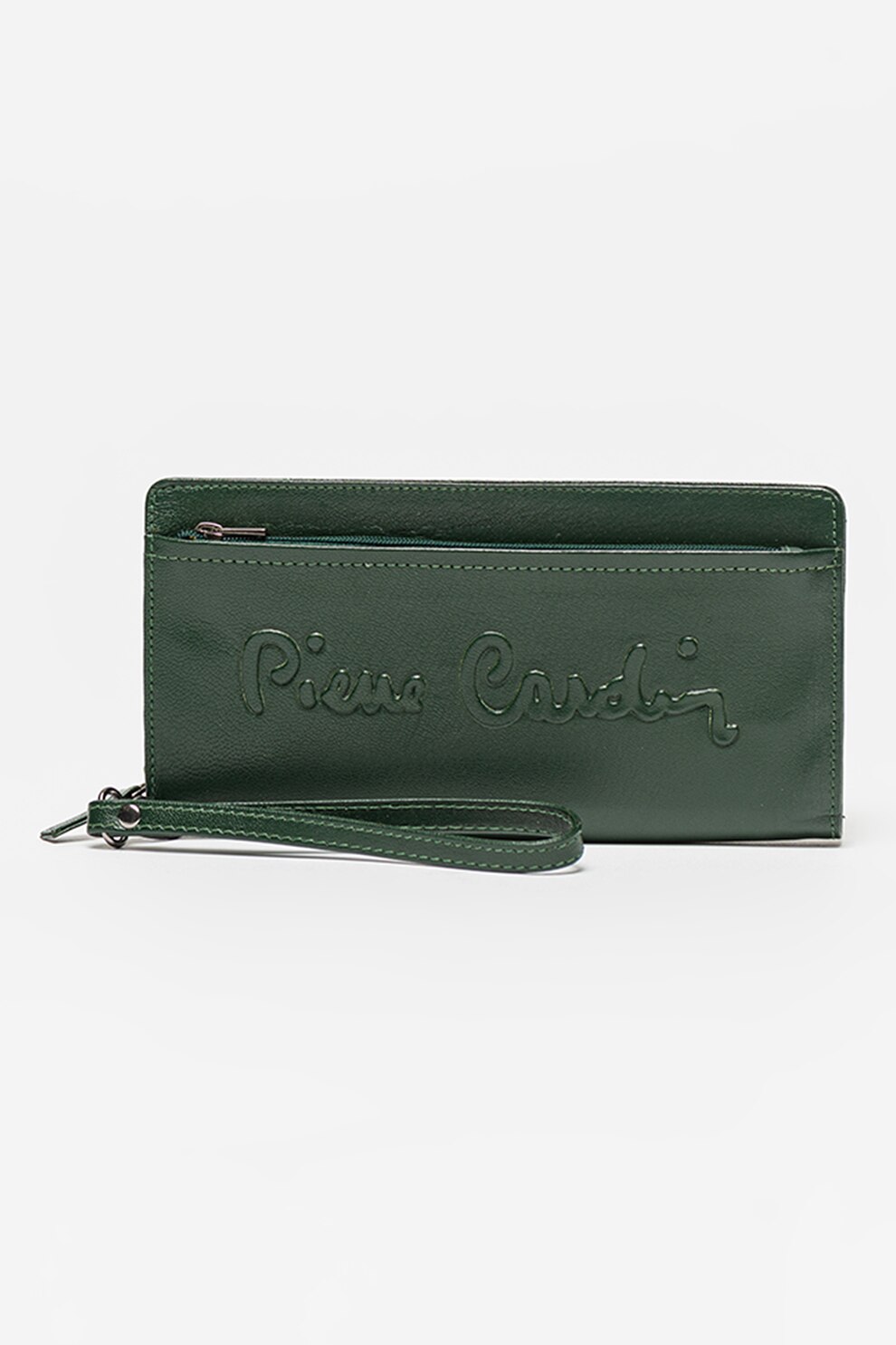 Pierre Cardin, Portofel de piele cu bareta la incheietura, Verde englez ...