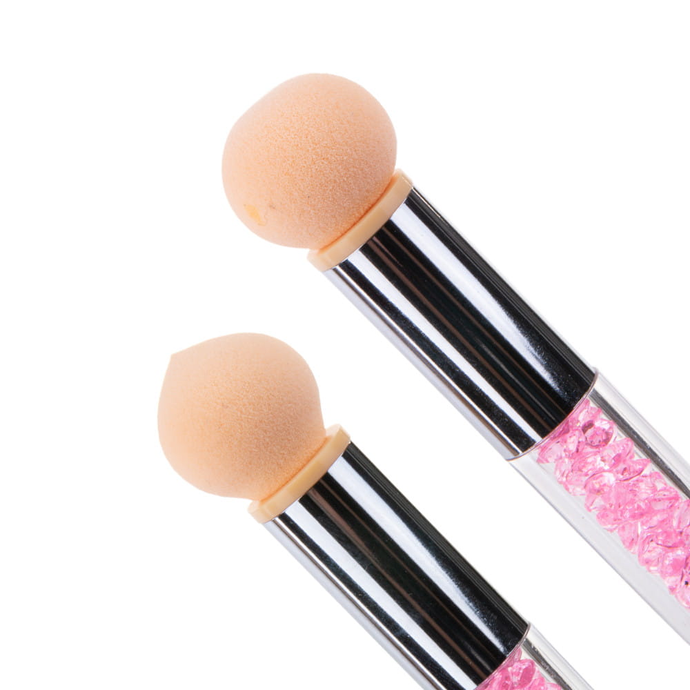 Pensula dubla pentru ombre unghii, Allepaznokcie, Varf tip burete, Roz ...