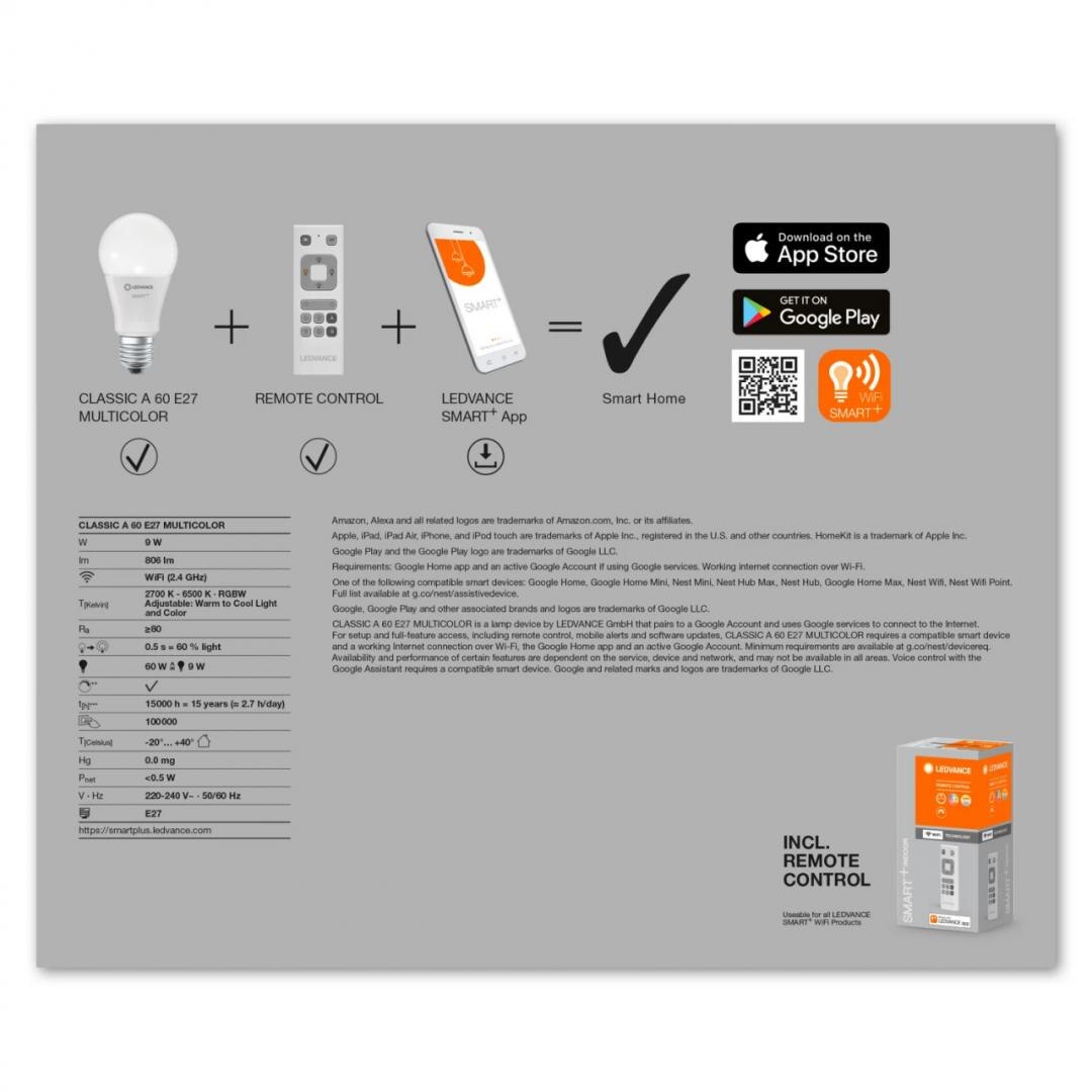 Pachet 4 Becuri LED RGB inteligente Ledvance SMART, WiFi Classic - eMAG.ro