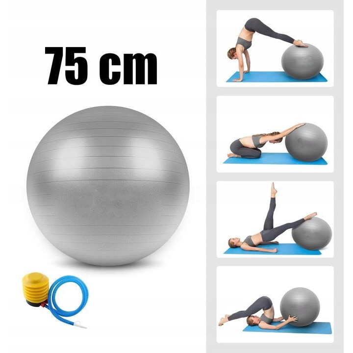 Minge pentru fitness sau yoga 75cm, 300kg, pompa inclusa, gri - eMAG.ro