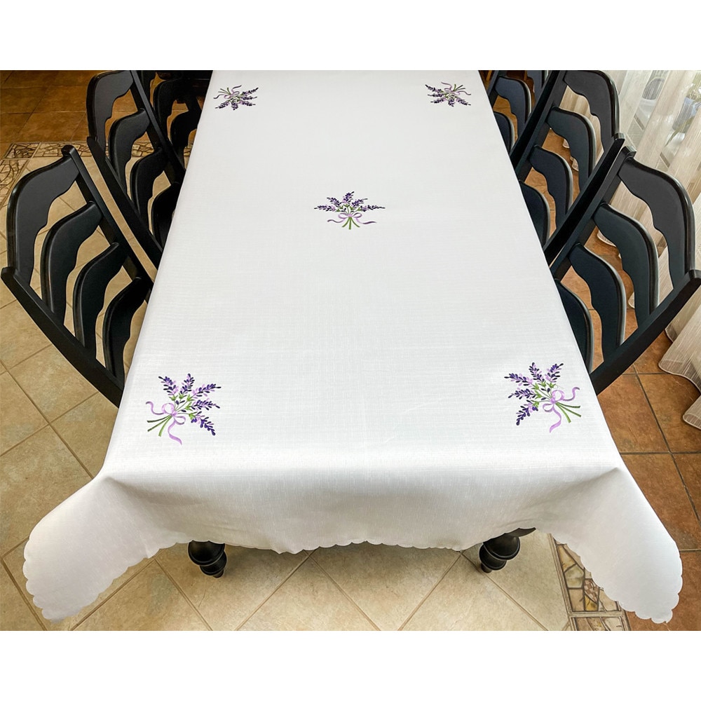 Fata de masa alba cu broderie, model lavanda, 150X220 CM - eMAG.ro
