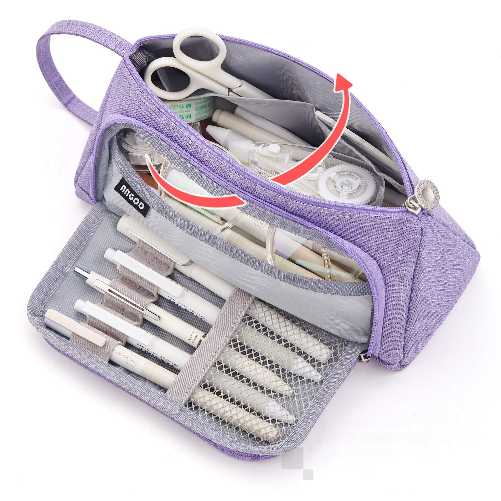 Penar scolar cu maner, ANGOO, Multifunctionala, 21x8.5x10.5cm, Violet ...