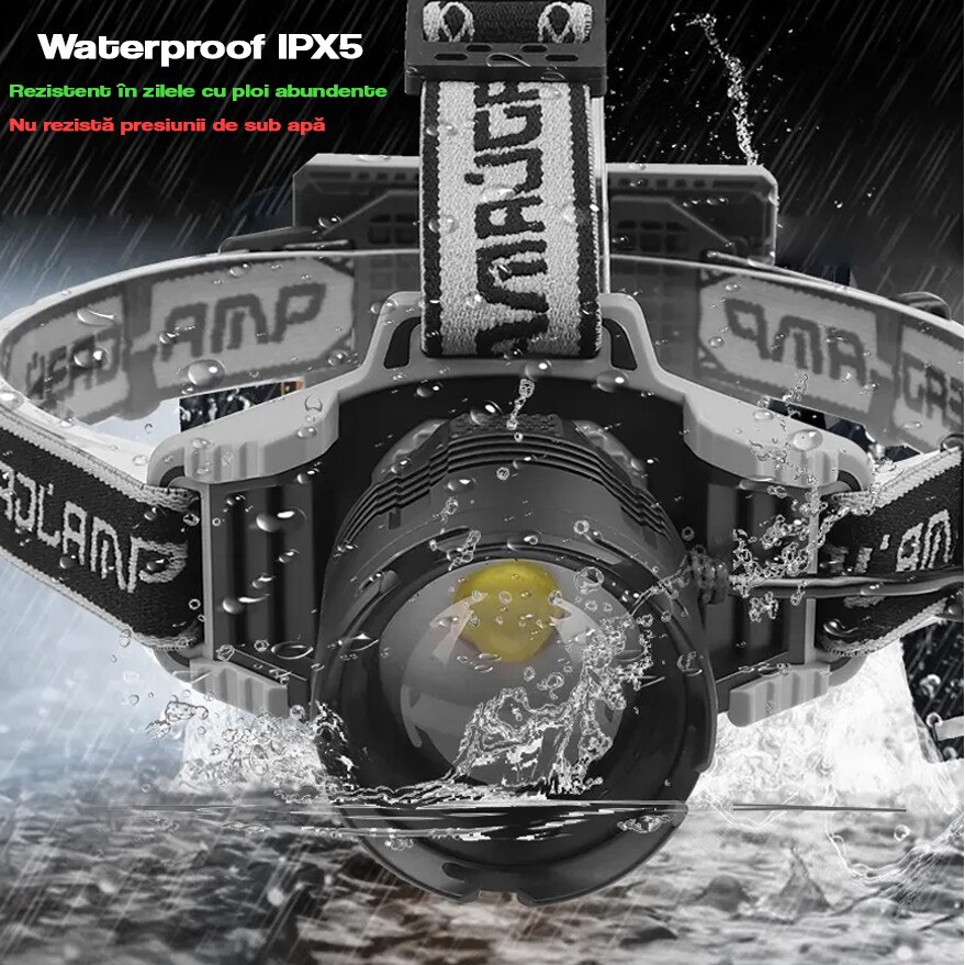 Челник FiGGA® LED XHP-70, Мощен, Професионален, Фронтален, Кабел за ...