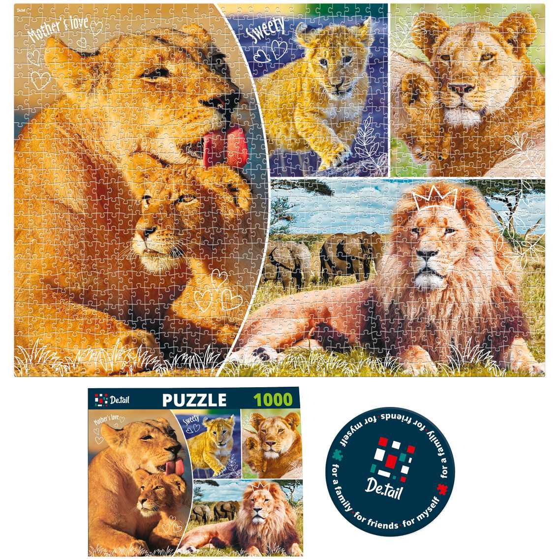 Puzzle Lion family, 47x67 cm, 1000 piese, De.tail - eMAG.ro