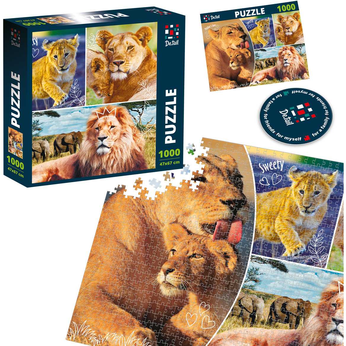 Puzzle Lion family, 47x67 cm, 1000 piese, De.tail - eMAG.ro