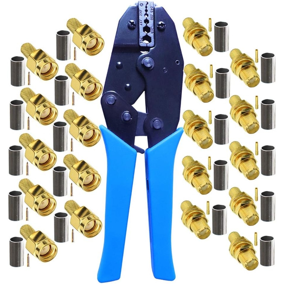 Set cleste de sertizare si 20 adaptoare SMA compatibile cu cablul ...