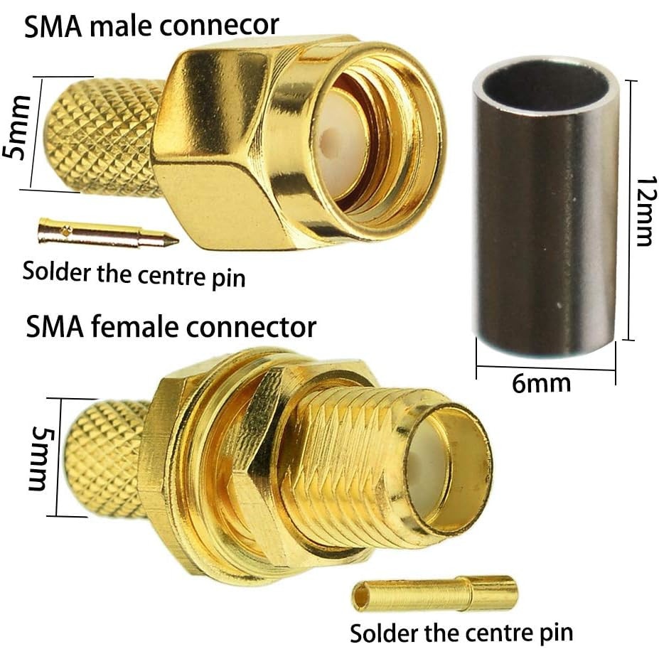 Set cleste de sertizare si 20 adaptoare SMA compatibile cu cablul coaxial pentru prelungire ...