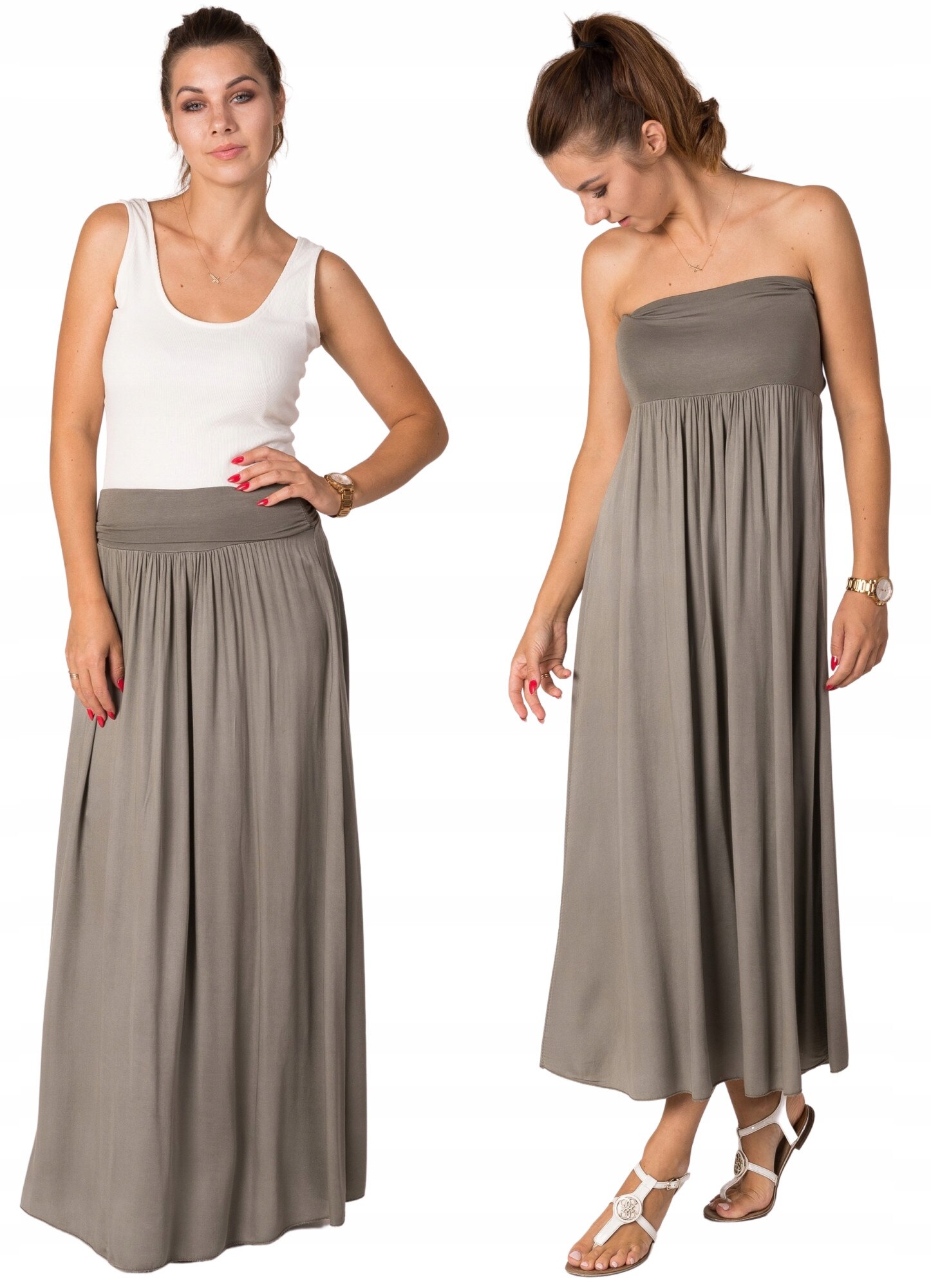 Fusta maxi 2in1, Alur, Viscoza, Marime universala, Verde masliniu - eMAG.ro