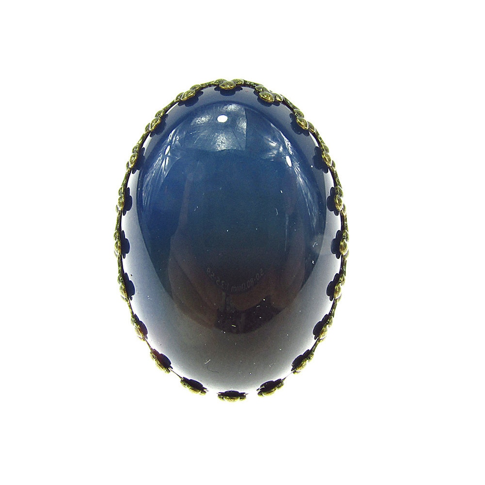 Inel vintage reglabil masiv cu agat albastru 25x18 MM, GlamBazaar - eMAG.ro