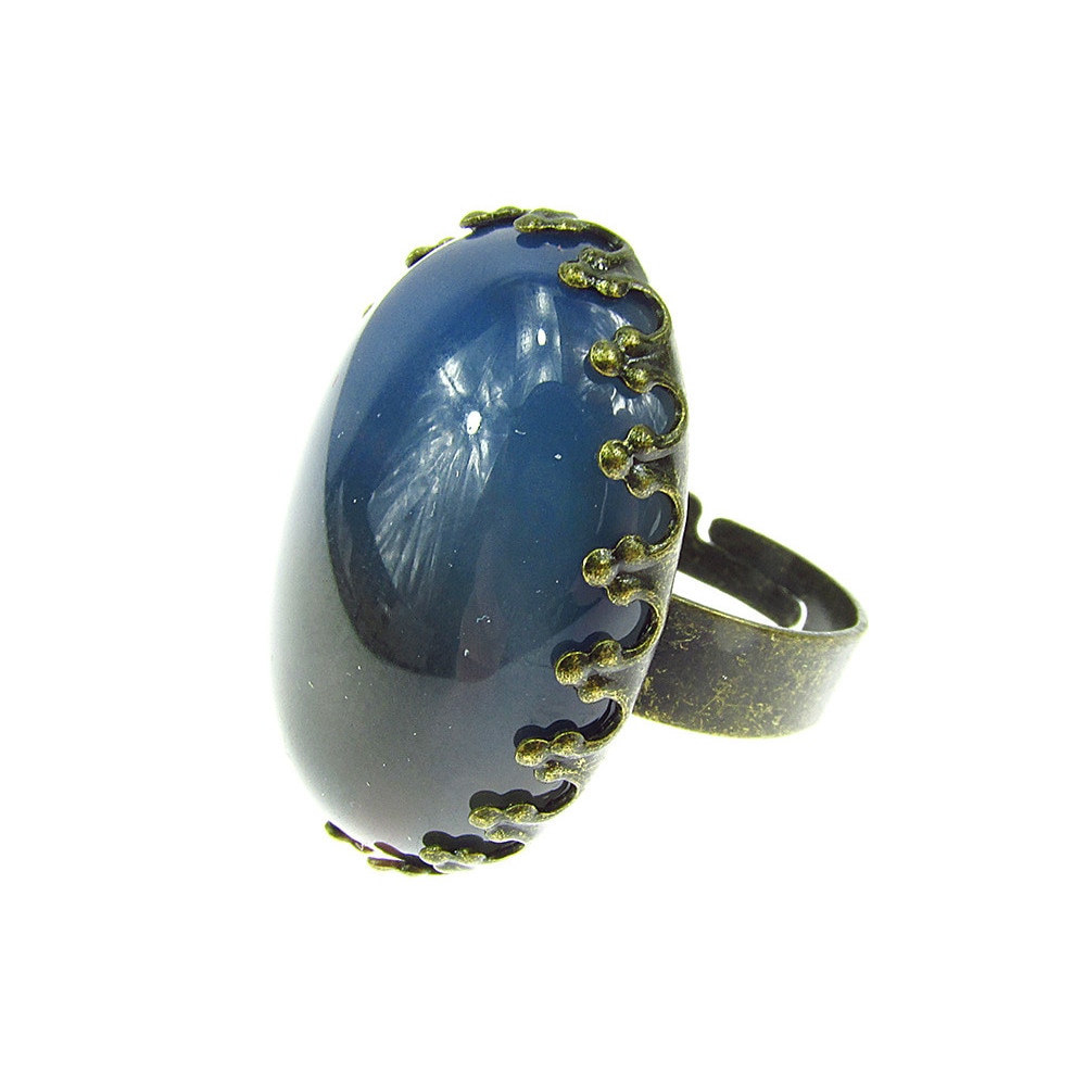 Inel vintage reglabil masiv cu agat albastru 25x18 MM, GlamBazaar - eMAG.ro