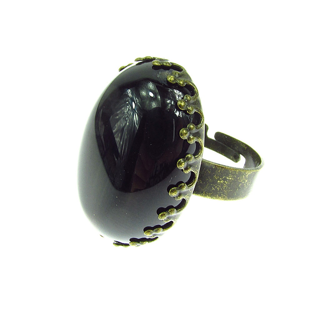 Inel vintage reglabil masiv cu agat negru 25x18 MM, GlamBazaar - eMAG.ro