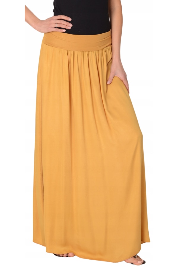 Fusta maxi 2in1, Alur, Viscoza, Marime universala, Galben mustar - eMAG.ro