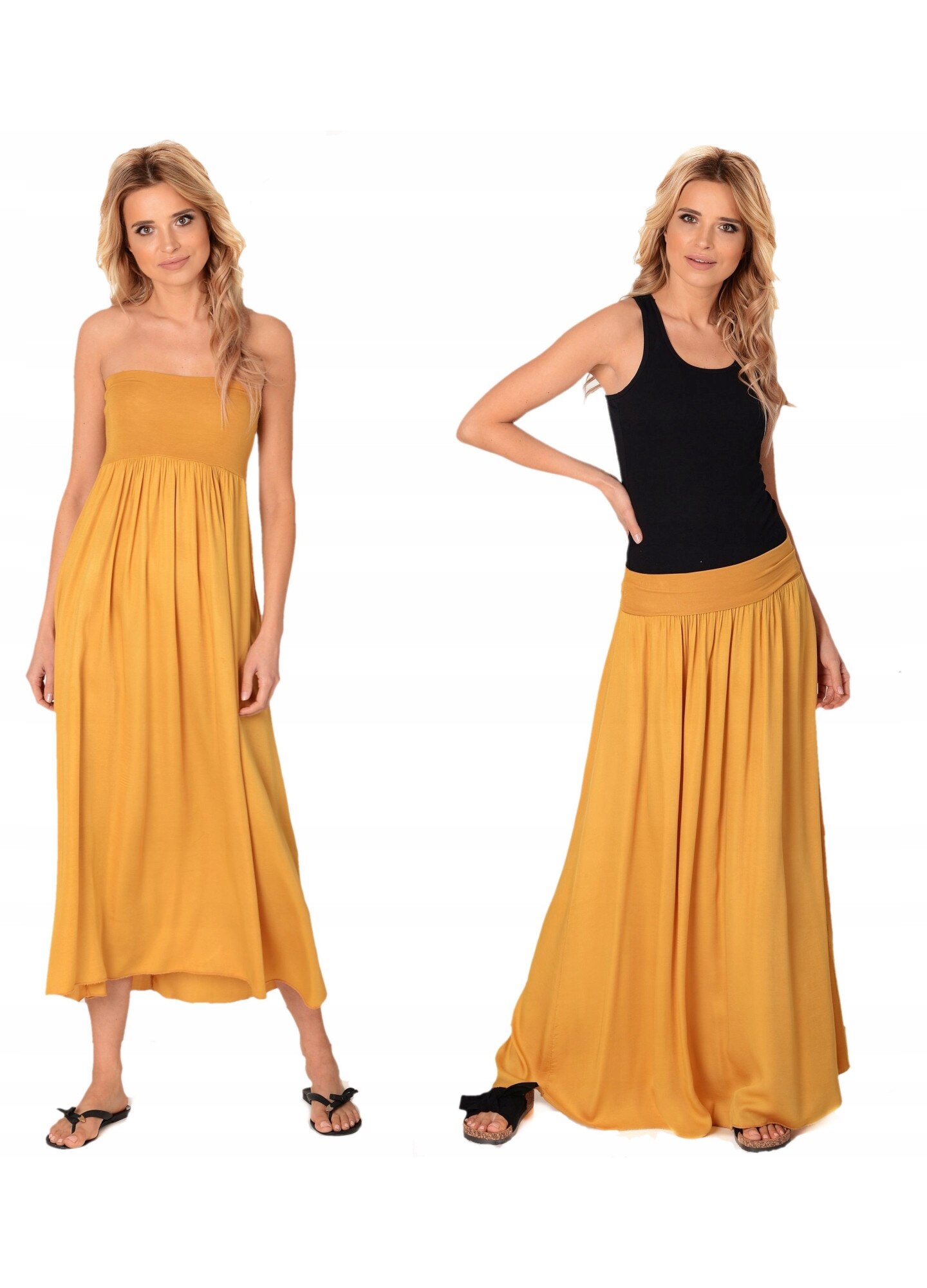 Fusta maxi 2in1, Alur, Viscoza, Marime universala, Galben mustar - eMAG.ro