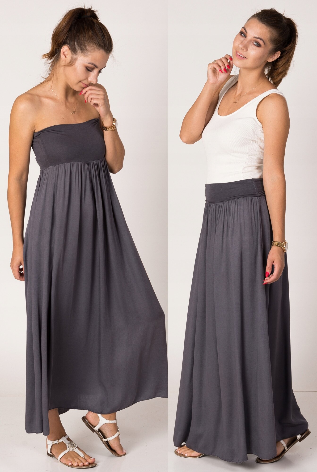 Fusta maxi 2in1, Alur, Viscoza, Marime universala, Gri grafit - eMAG.ro