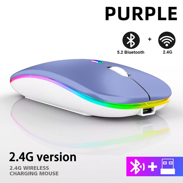Mouse Wireless Bluetooth 5.2 si 2.4G, Silicko, reincarcabil, RGB LED ...