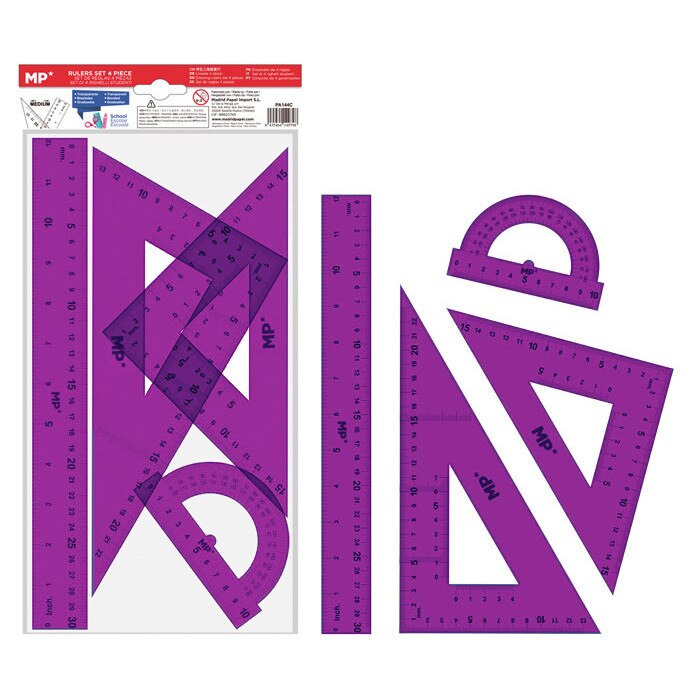 Set geometrie, 4 piese, MP PA144C, Plastic transparent, Violet - eMAG.ro