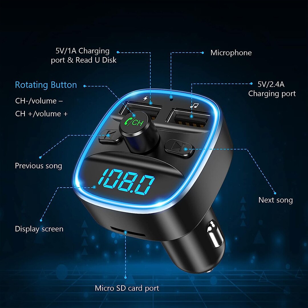 FM modulátor, Bluetooth 5.0, autós töltő gyorstöltés funkcióval, QC 3.0 ...
